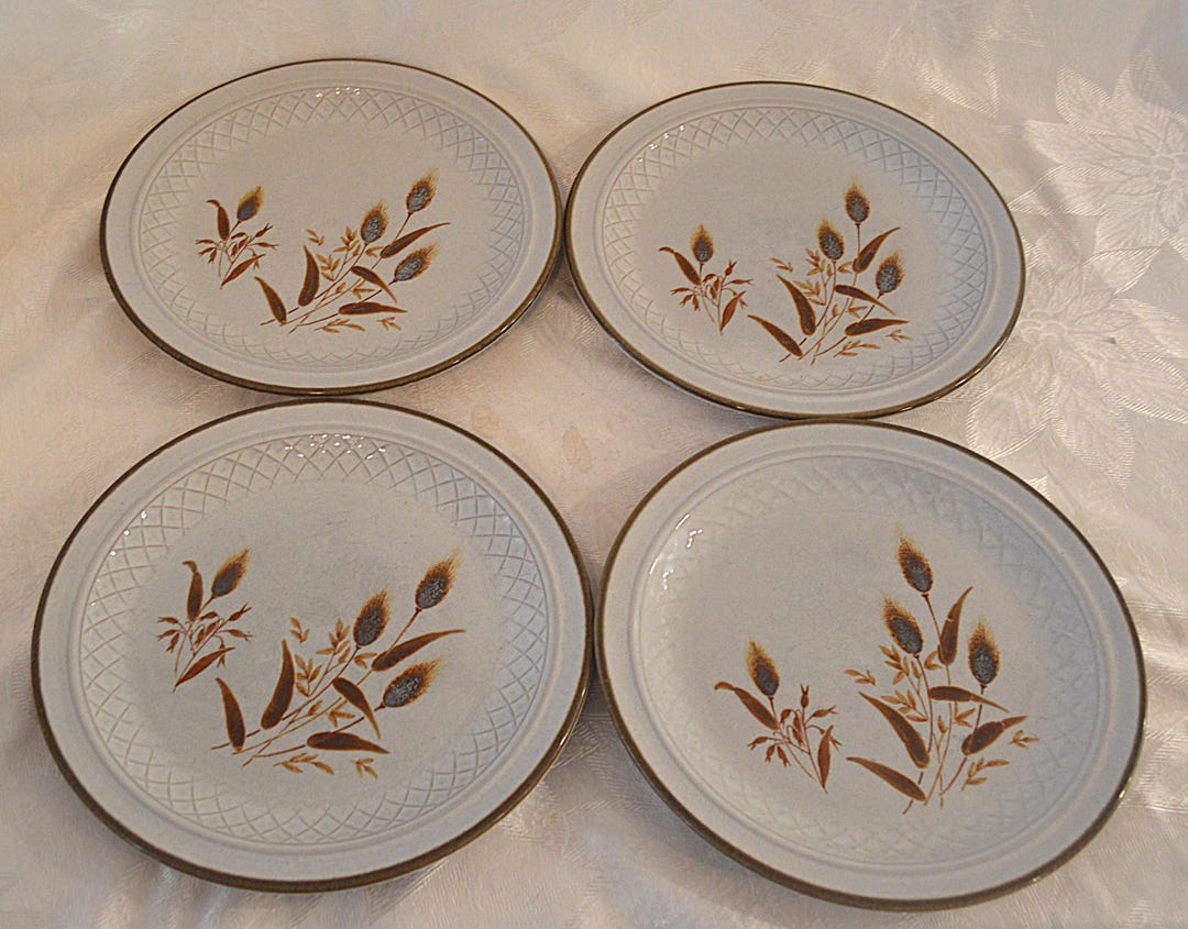 Harvest Dinner Plates by Nikko, Japan - Set of 4 Stoneware Dishes Brown ...