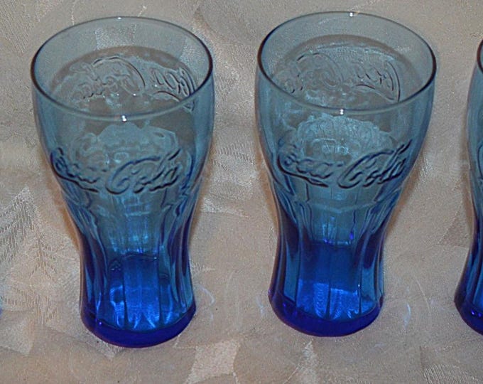 Cobalt Blue Coca-cola Coke Glasses Tumblers Set of (6) SIX Coke Bottle ...