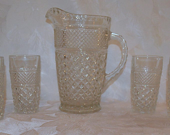 Vintage 7 Piece Heavy Cut Crystal - Anchor Hocking Wexford Crystal 64 ...