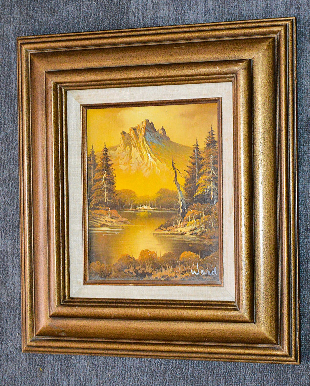 Vintage W Ward Original Oil Painting Mountains Forest Stream Framed ...