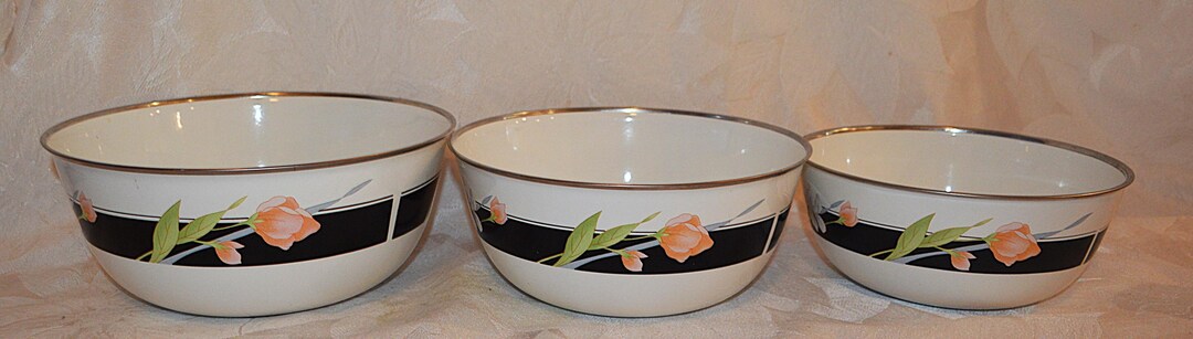 Sango Allure Floral Nesting Mixing Bowls - 3-piece Metal Enamel ...