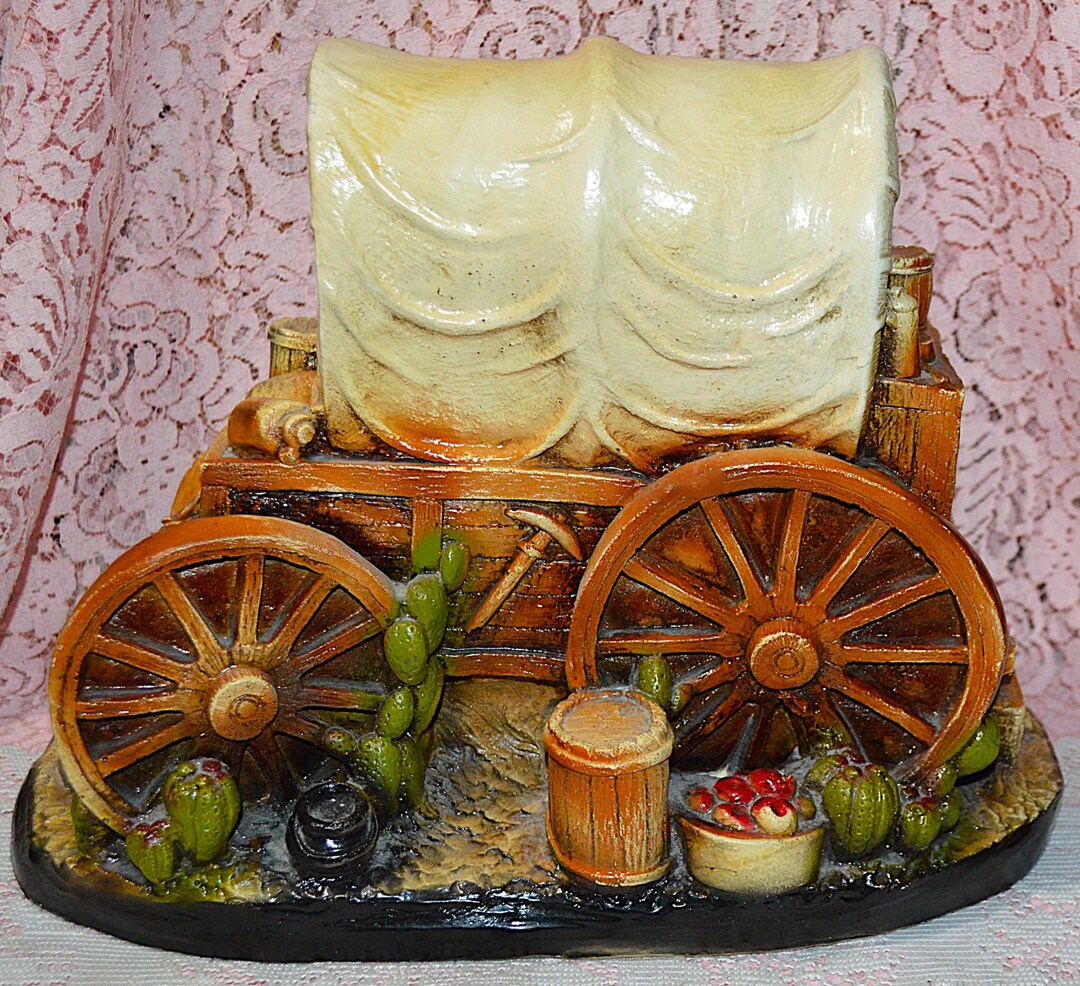 Large Vintage 1960s Old West Handcrafted Chalkware Pottery Stagecoach ...