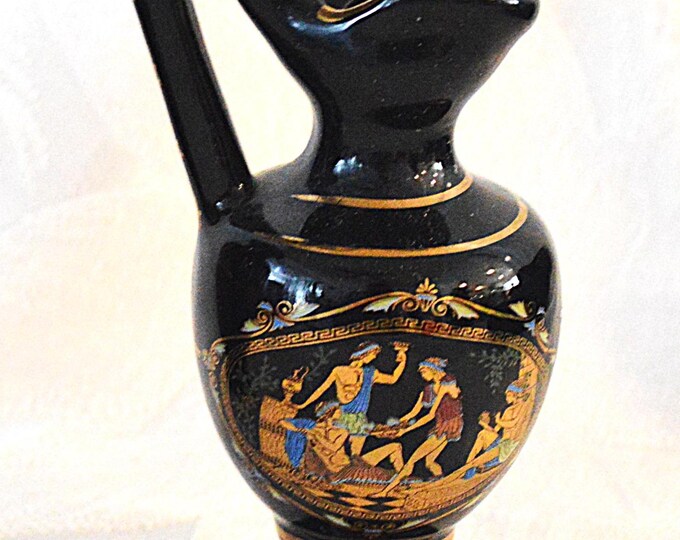 Vintage Greek Mythology Cistern Vase - Black 24K Gold Trim Mythology ...