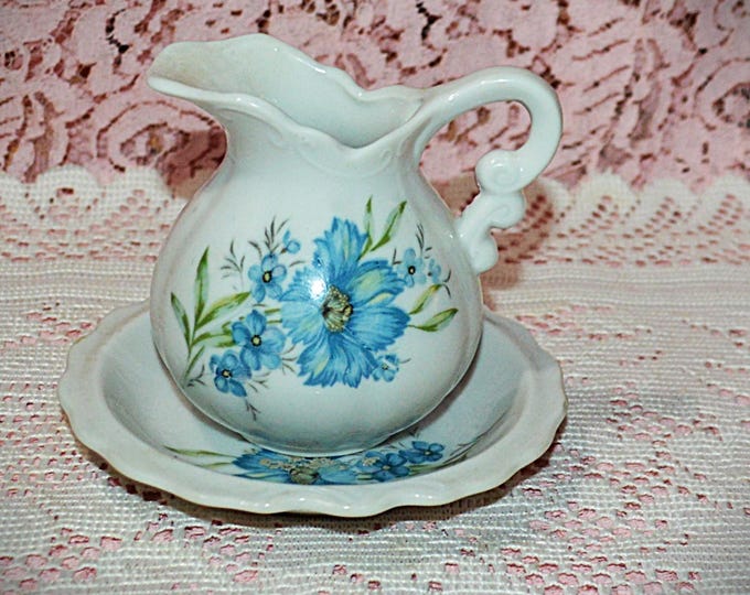 Vintage Inarco Miniature Baby Blue Cornflower Pitcher and Underplate ...