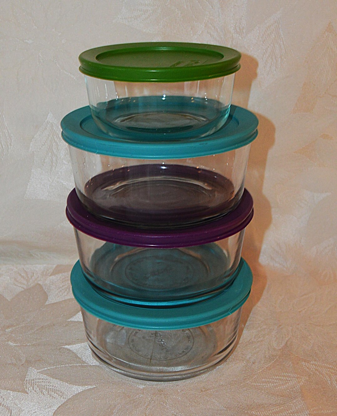 Set of 4 Pyrex Bowls With Lids 3 Three 1 Quart Storage Bowls 1 Two Cup ...