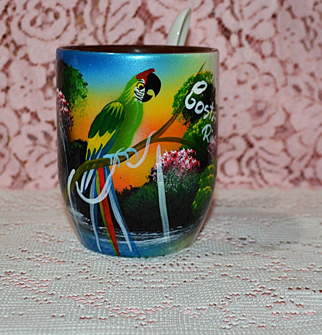 Beautiful Hand-painted Costa Rica Coffee Mug With Ceramic Stir Spoon ...