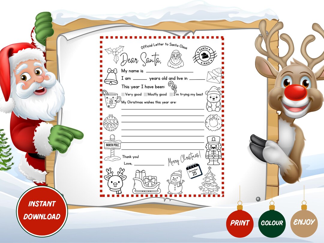 Dear Santa Colouring Sheet | Printable Christmas Wish List for Kids ...