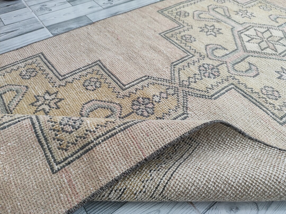 3x5 Pink Faded Orange Green Turkish Area Rug, 3x5 Vintage Rug,oushak ...