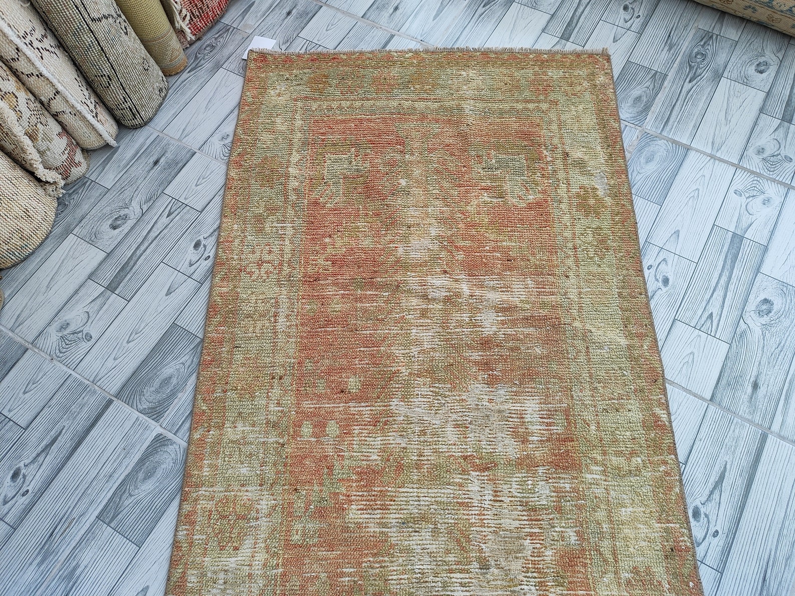 2x10 Red Green Turkish Runner Rug, 2x9 Vintage Runner, Oushak Kitchen ...
