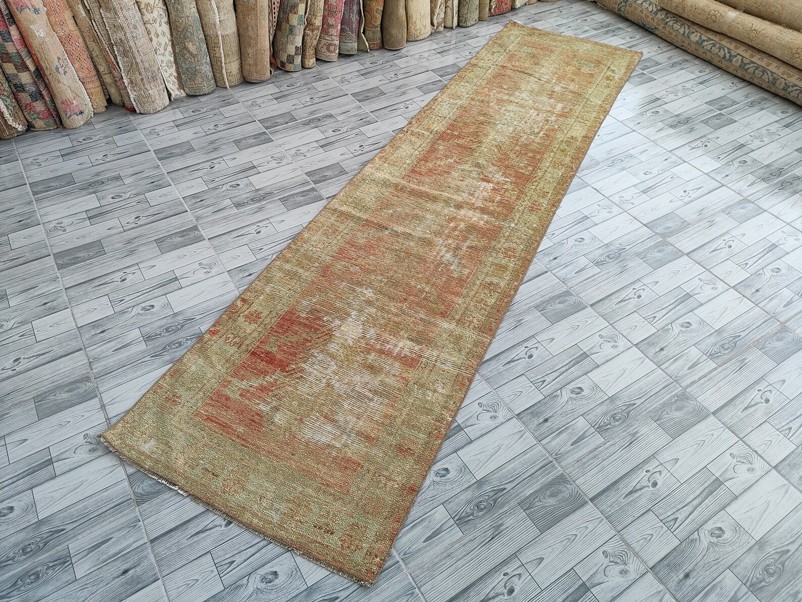 2x10 Red Green Turkish Runner Rug, 2x9 Vintage Runner, Oushak Kitchen ...