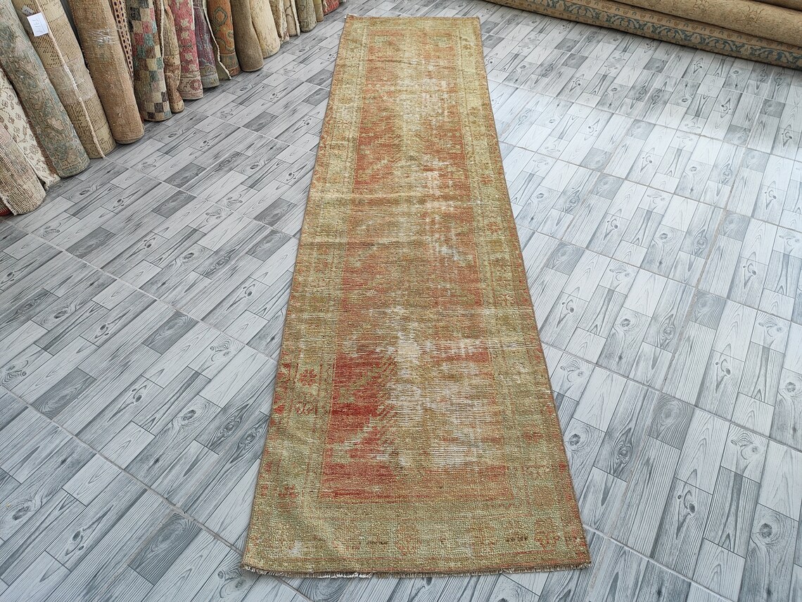 2x10 Red Green Turkish Runner Rug, 2x9 Vintage Runner, Oushak Kitchen ...