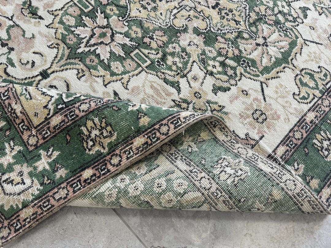 5x9 Vintage Oushak Rug: Pink, Green & Beige Wool Area Rug - Etsy