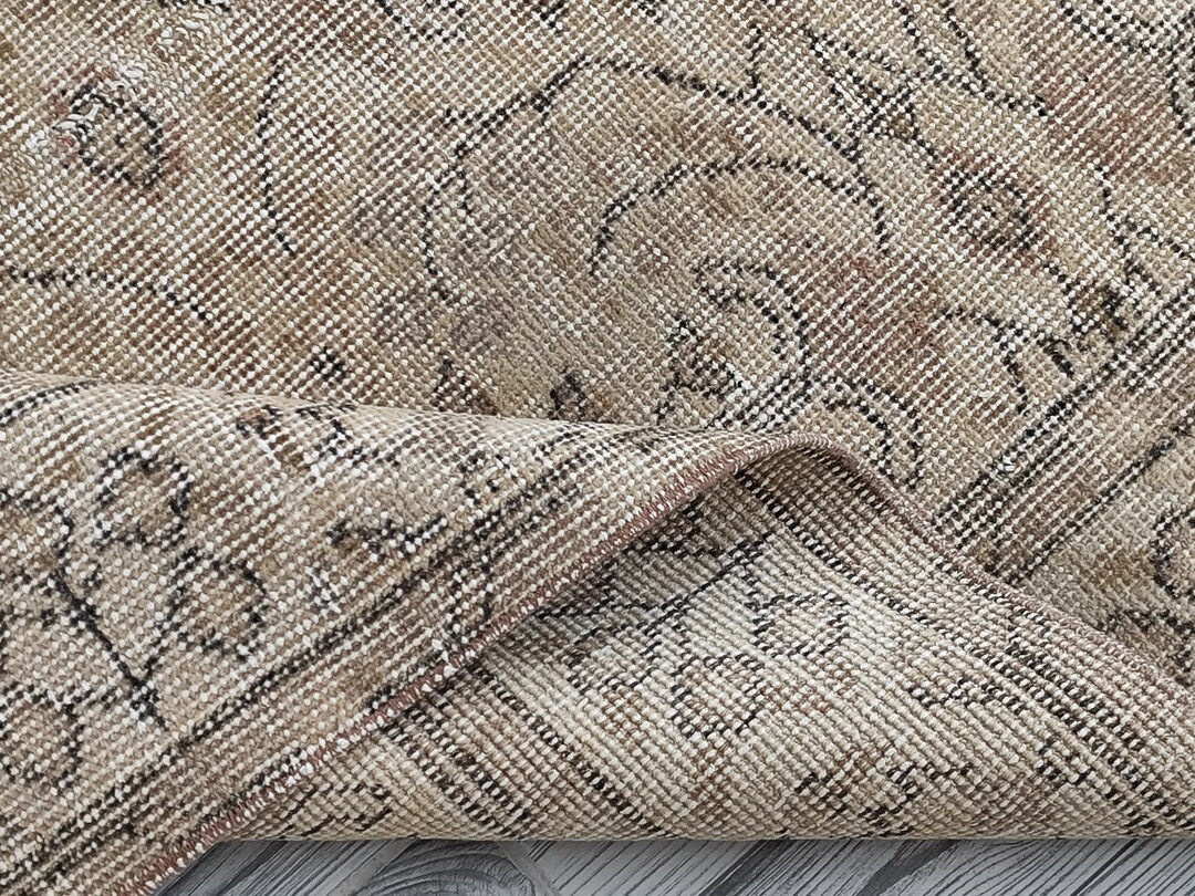 5x9 Beige Brown Black Vintage Rug, 5x9 Wool Oushak Rug, Turkish Kitchen ...