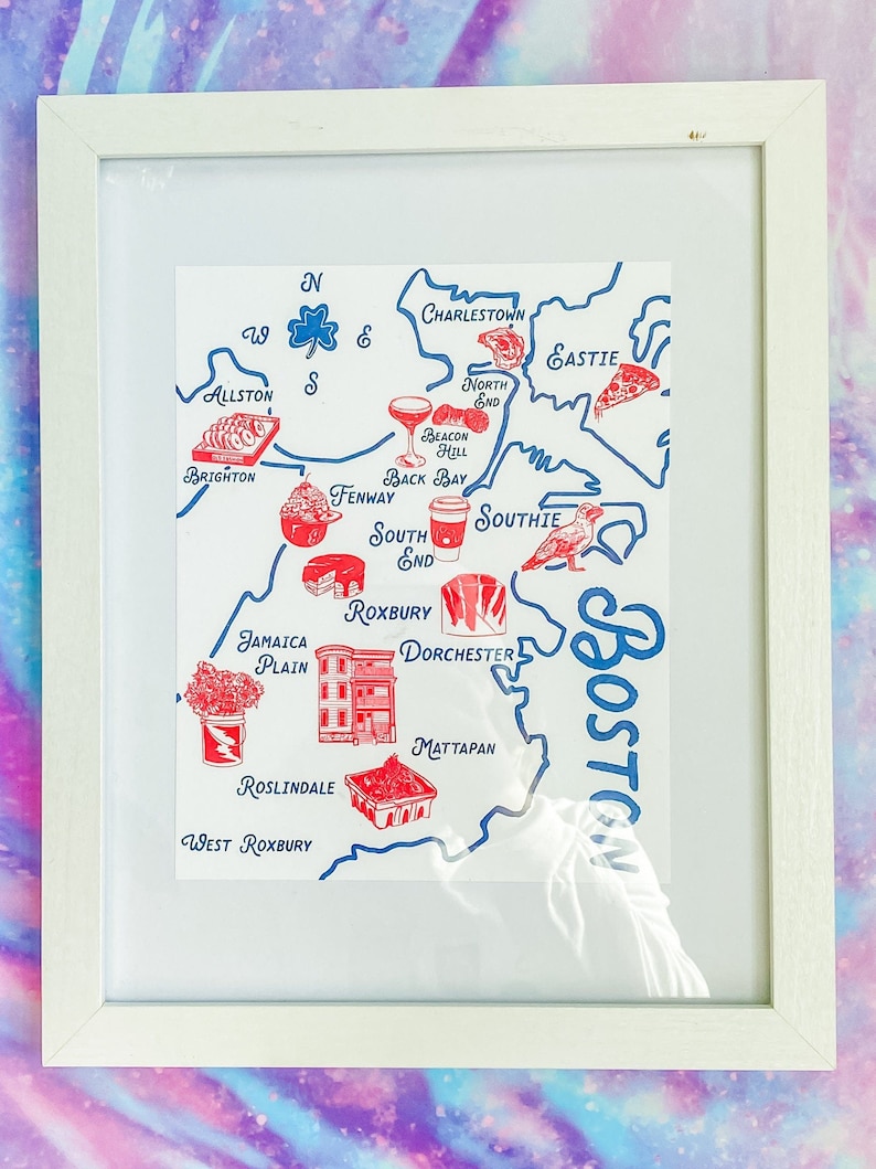 Beantown's Best - an Illustrated Map of Boston | Risograph Art Print - Etsy
