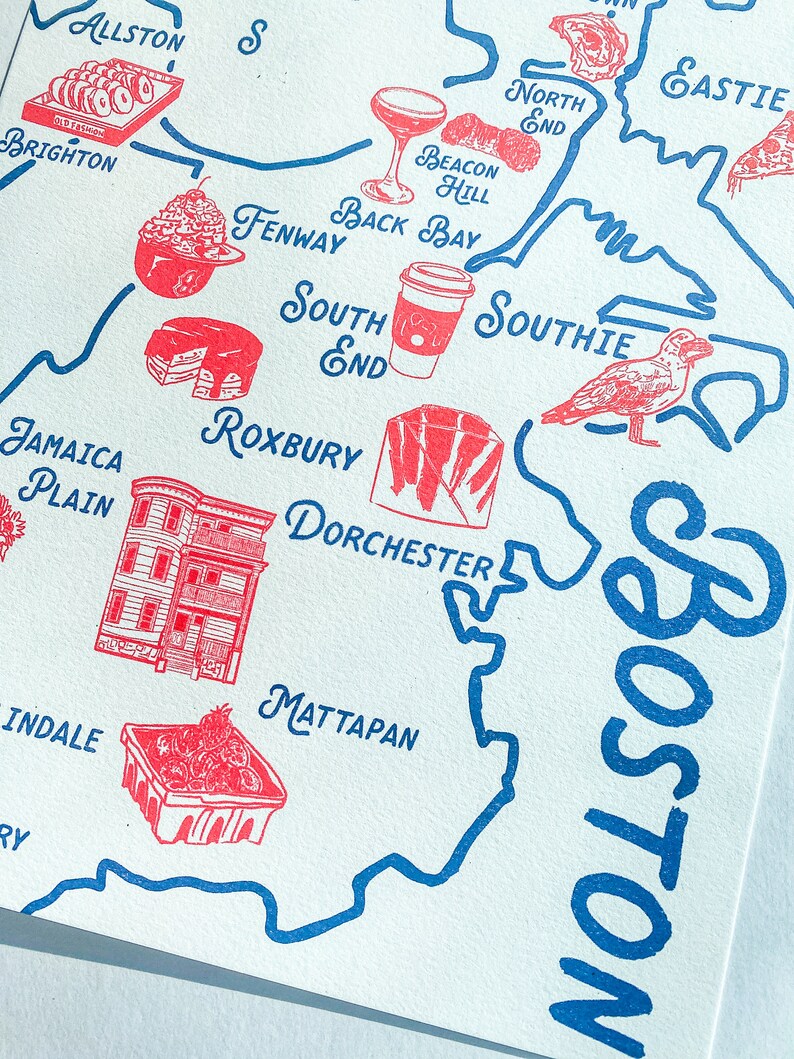 Beantown's Best - an Illustrated Map of Boston | Risograph Art Print - Etsy