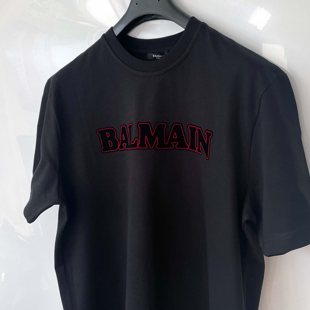 Vintage Balmain Black T-shirt With Red and Black Text Size L - Etsy