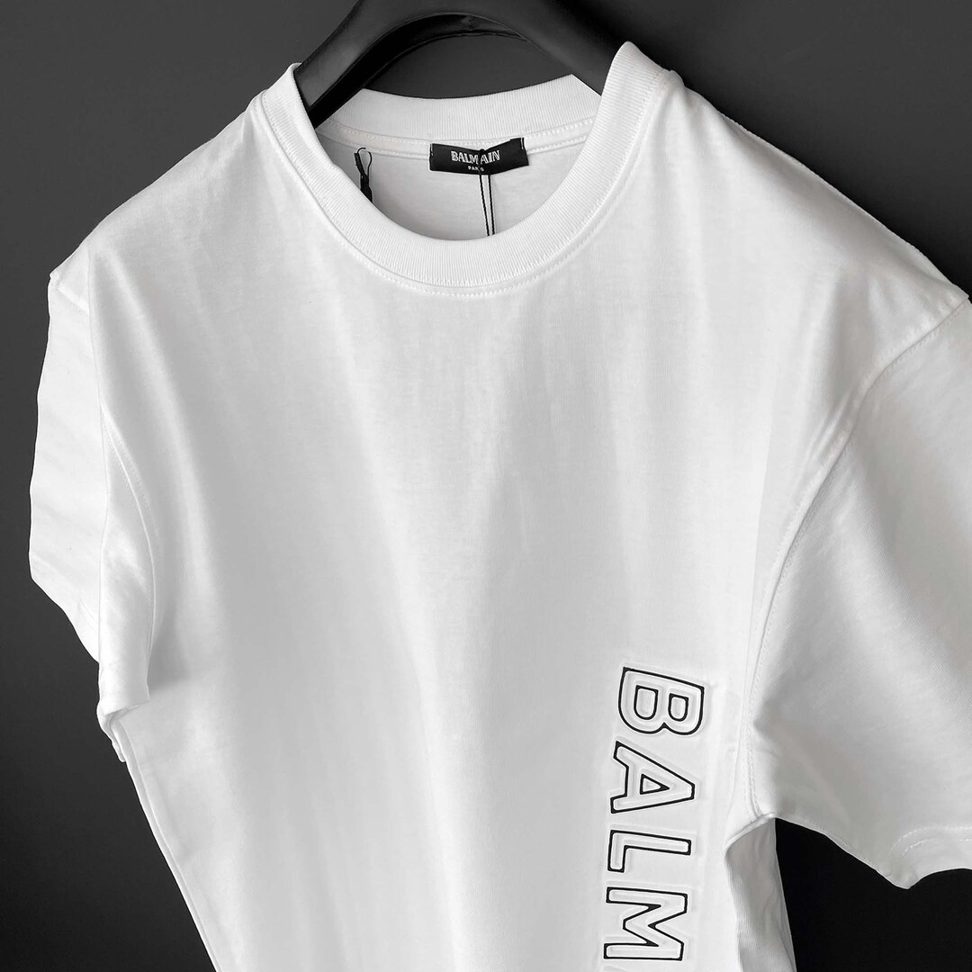 Vintage Balmain White T-shirt With Vertical Text Size L - Etsy