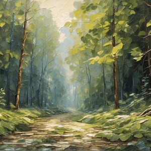 Impasto Forest Path: Enchanted Woods Art Print Nature-inspired Wall ...