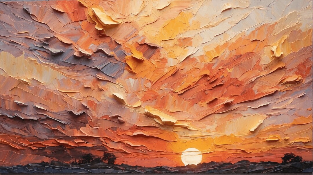 Impasto Dreams: Captivating Sunset Skyline Wall Print - Etsy
