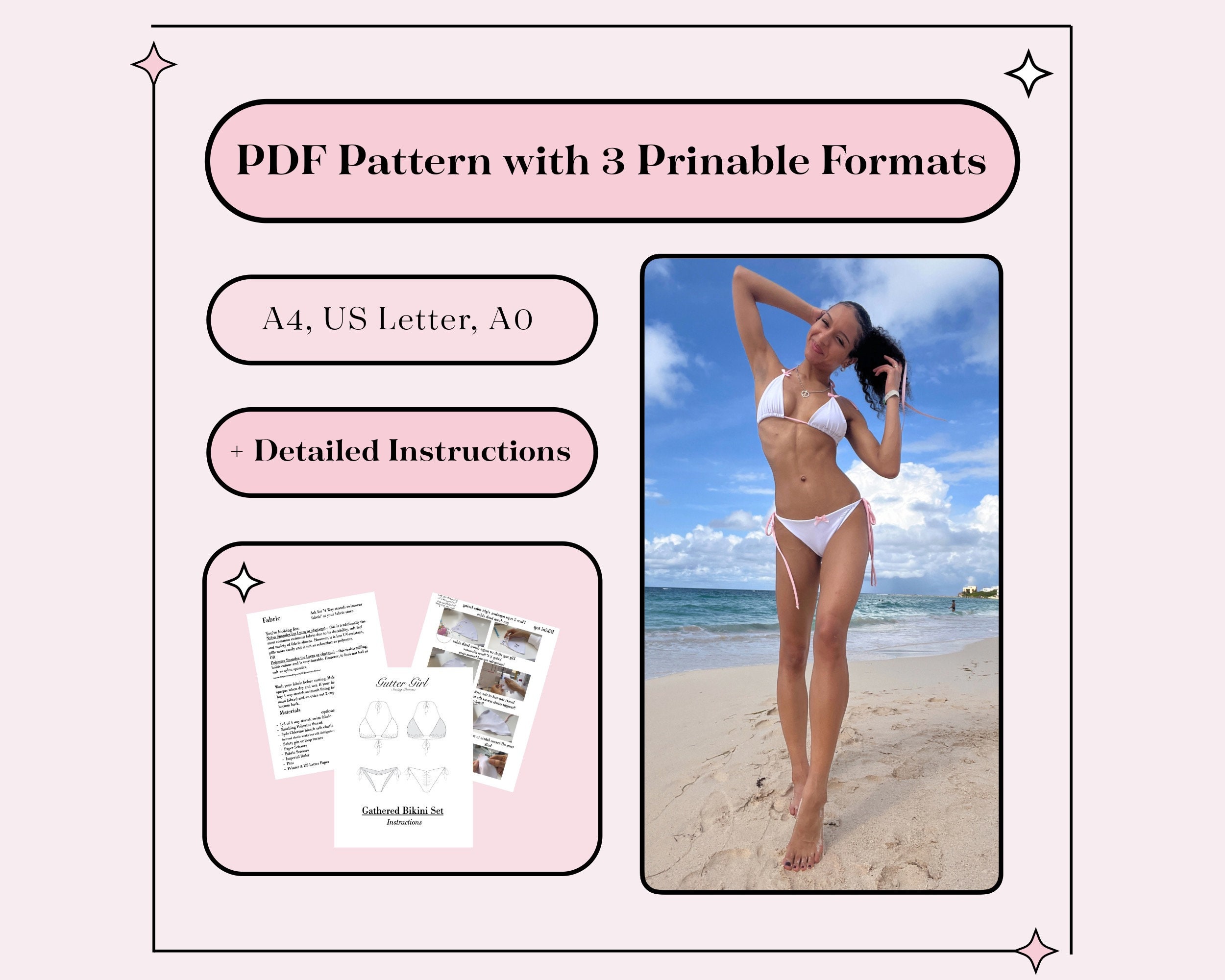 Gathered Bikini Sewing Pattern PDF Print at Home Sizes XS-XXXL Instant Download - Etsy