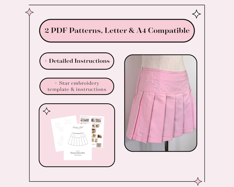 Pleated Mini Skirt Pattern PDF Print at Home Sizes 0-16 Instant ...