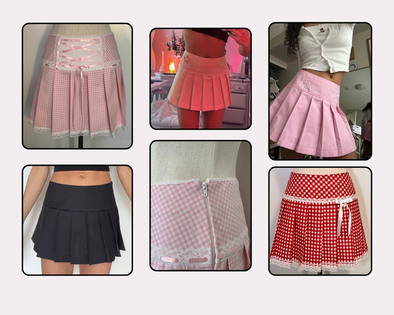 Pleated Mini Skirt Sewing Pattern: High & Low Rise, Star Embroidery ...