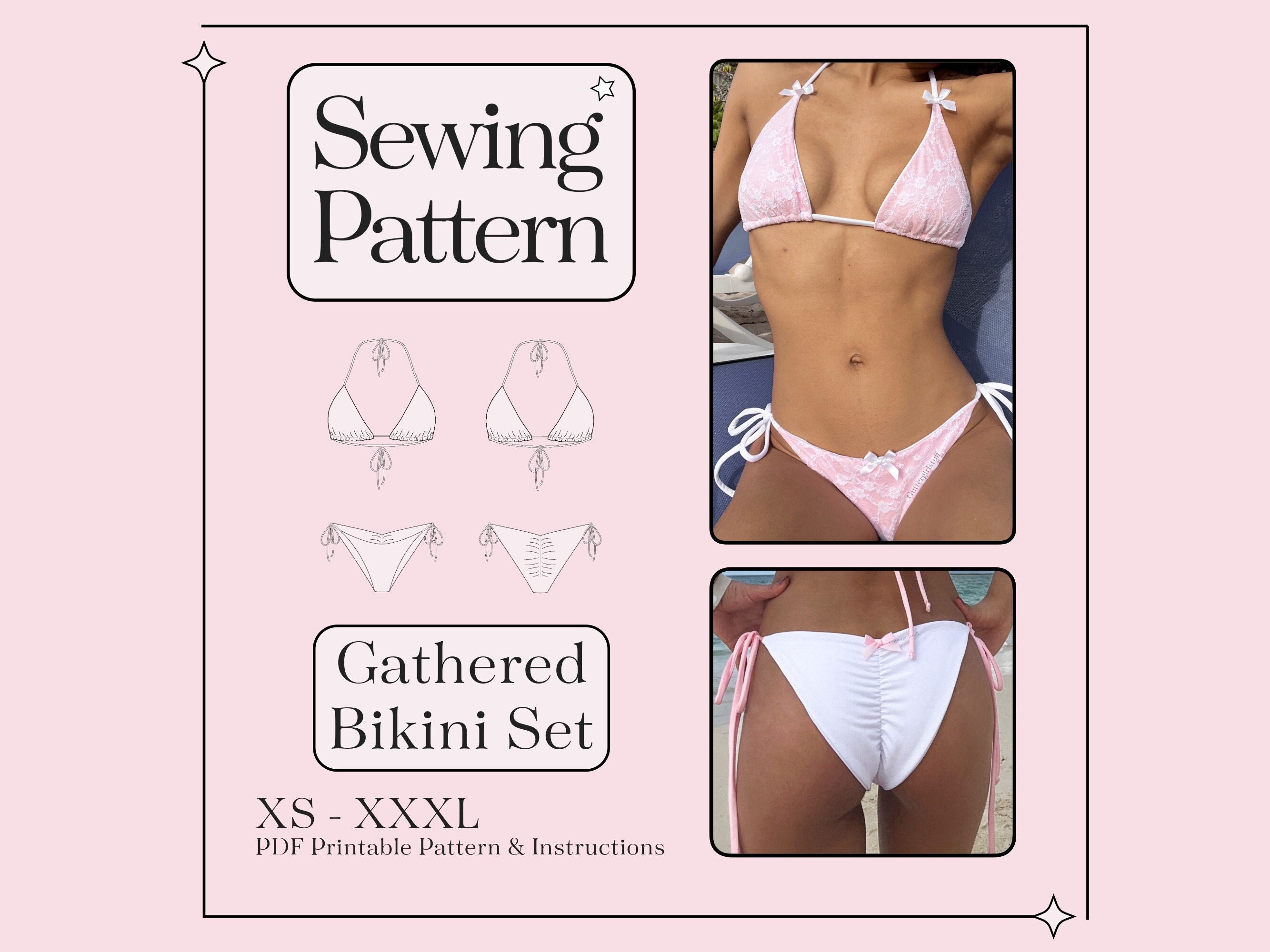 Gathered Bikini Sewing Pattern PDF Print at Home Sizes XS-XXXL Instant Download - Etsy Australia