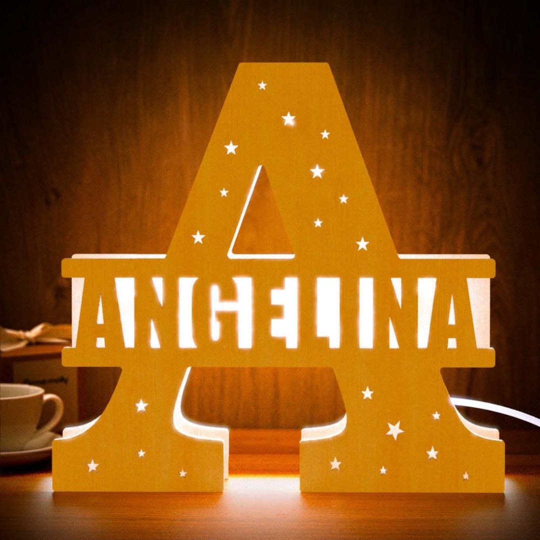 Monogram Initial Name Wooden Night Light Custom Letter Lamp Room Decor ...