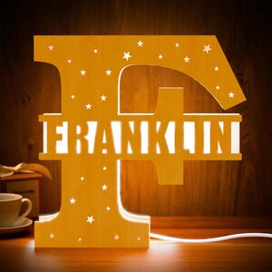 Monogram Initial Name Wooden Night Light Custom Letter Lamp Room Decor ...