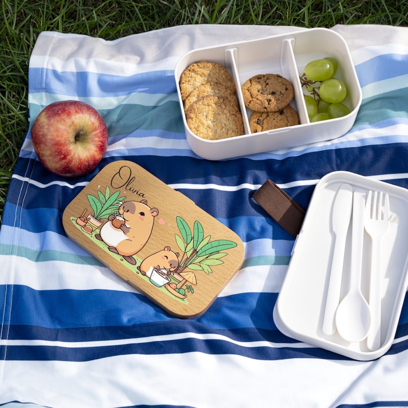 Personalized Capybara Bento Box: Insulated Lunch Bag With Wooden Lid - Etsy