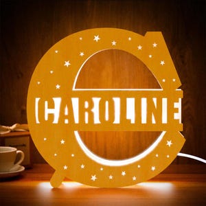 Monogram Initial Name Wooden Night Light Custom Letter Lamp Room Decor ...