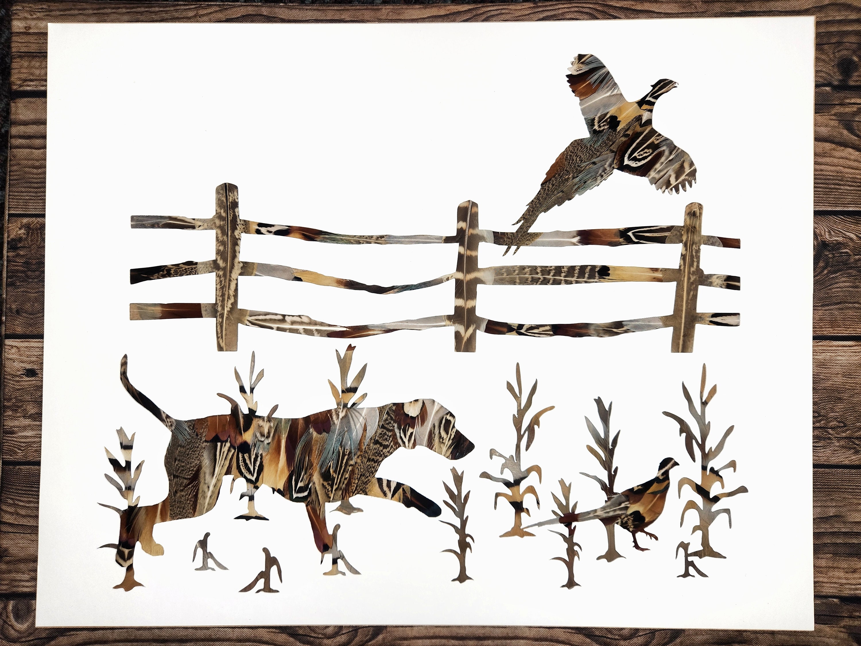 Pheasant Bird Dog Art, Original Feather Wall Decor, Pheasant Hunting ...