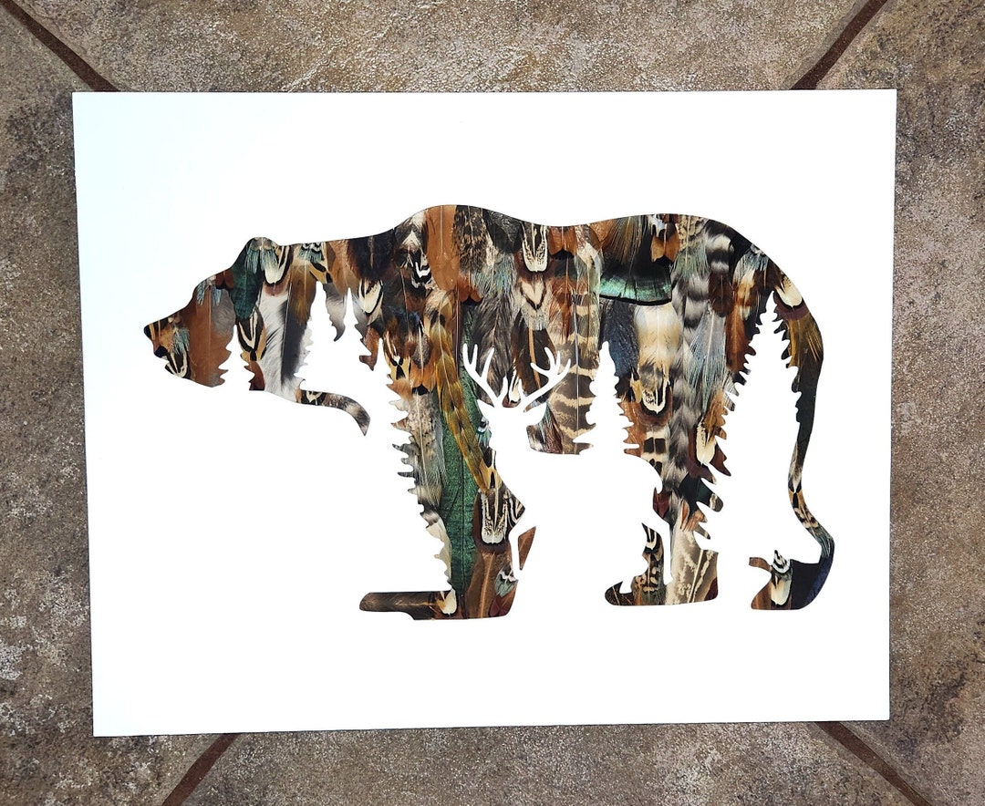 Unique Bear Art, Original Feather Art, Bear Lover Gift for Her, Nature ...