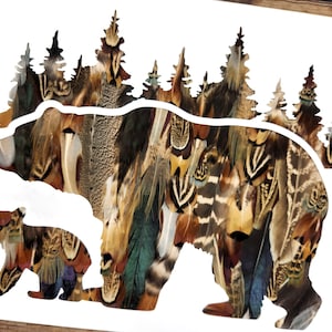 Unique Bear Art, Original Feather Art, Bear Lover Gift for Her, Nature ...