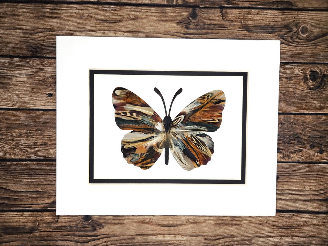 5x7 Butterfly Art With 8x10 Mat, Original Feather Art, Nature Inspired ...