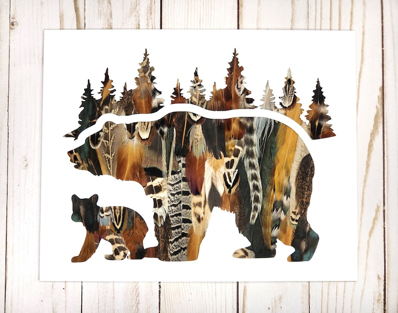 Unique Bear Art, Original Feather Art, Bear Lover Gift for Her, Nature ...