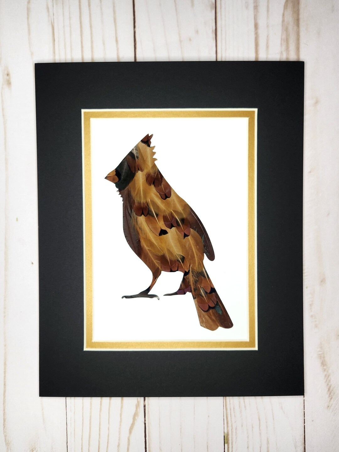5x7 Cardinal Bird Art With 8x10 Mat, Original Feather Art, Nature ...