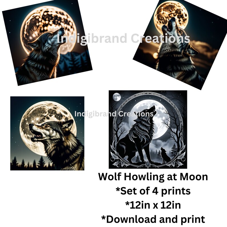 Wolf Howling at the Moon Digital Print - Set of 4 - Etsy