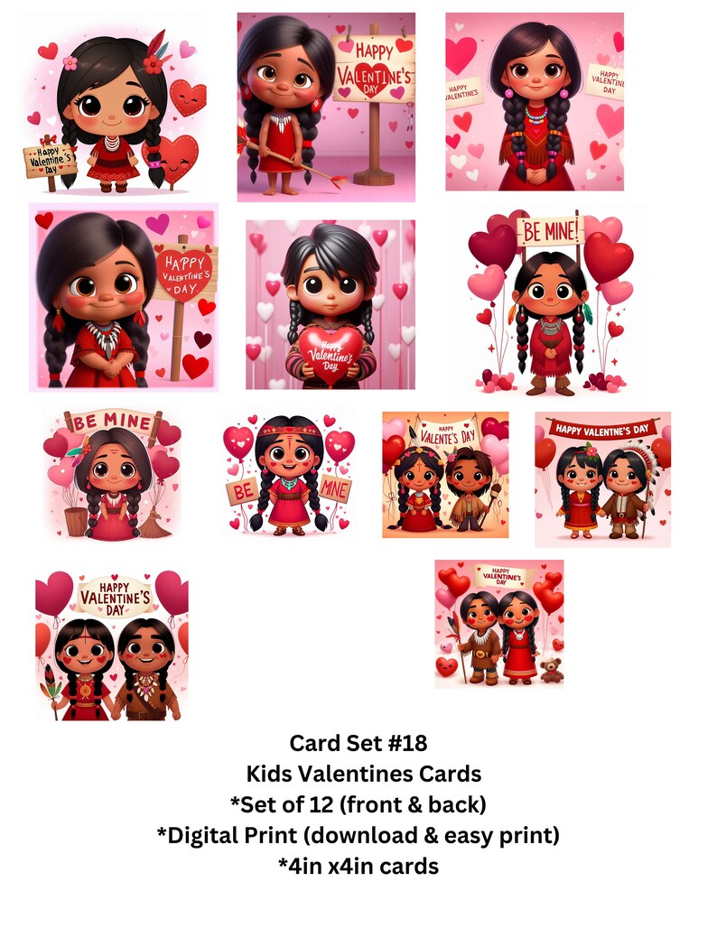 Native American Themed Valentine's Day Cards - Set of 12 Digital ...