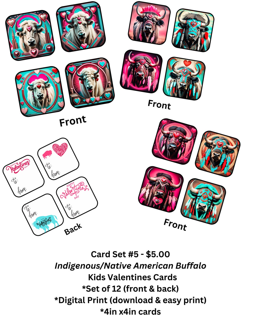 Native American With Buffalos Valentines Day Cards - Etsy