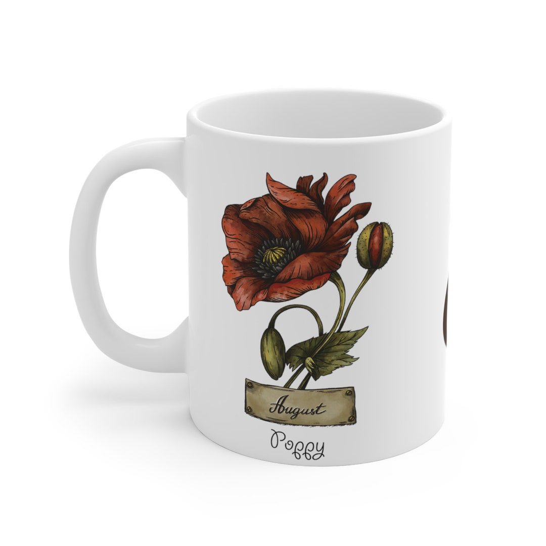 August Birthday Mug With Poppy Design - Striking Gift for Leo & Virgo ...
