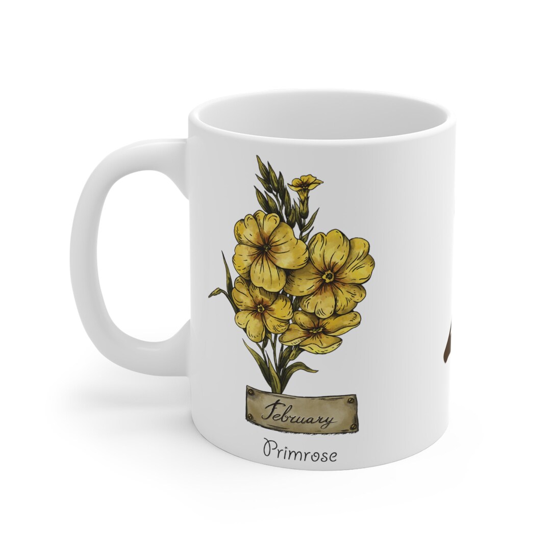 February Birthday Mug - Primrose Design, Ideal Gift for Pisces ...