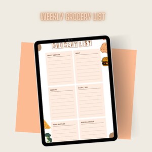 Weekly Grocery List Printable Template , Food Shopping List , Instant ...