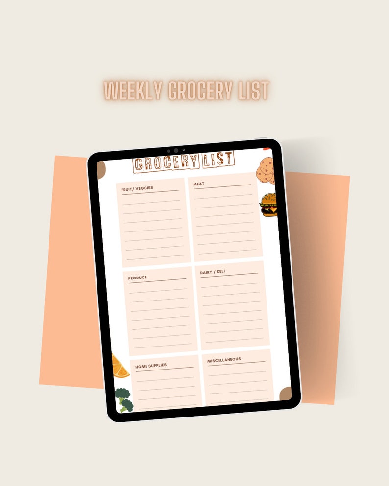 Weekly Grocery List Printable Template , Food Shopping List , Instant ...