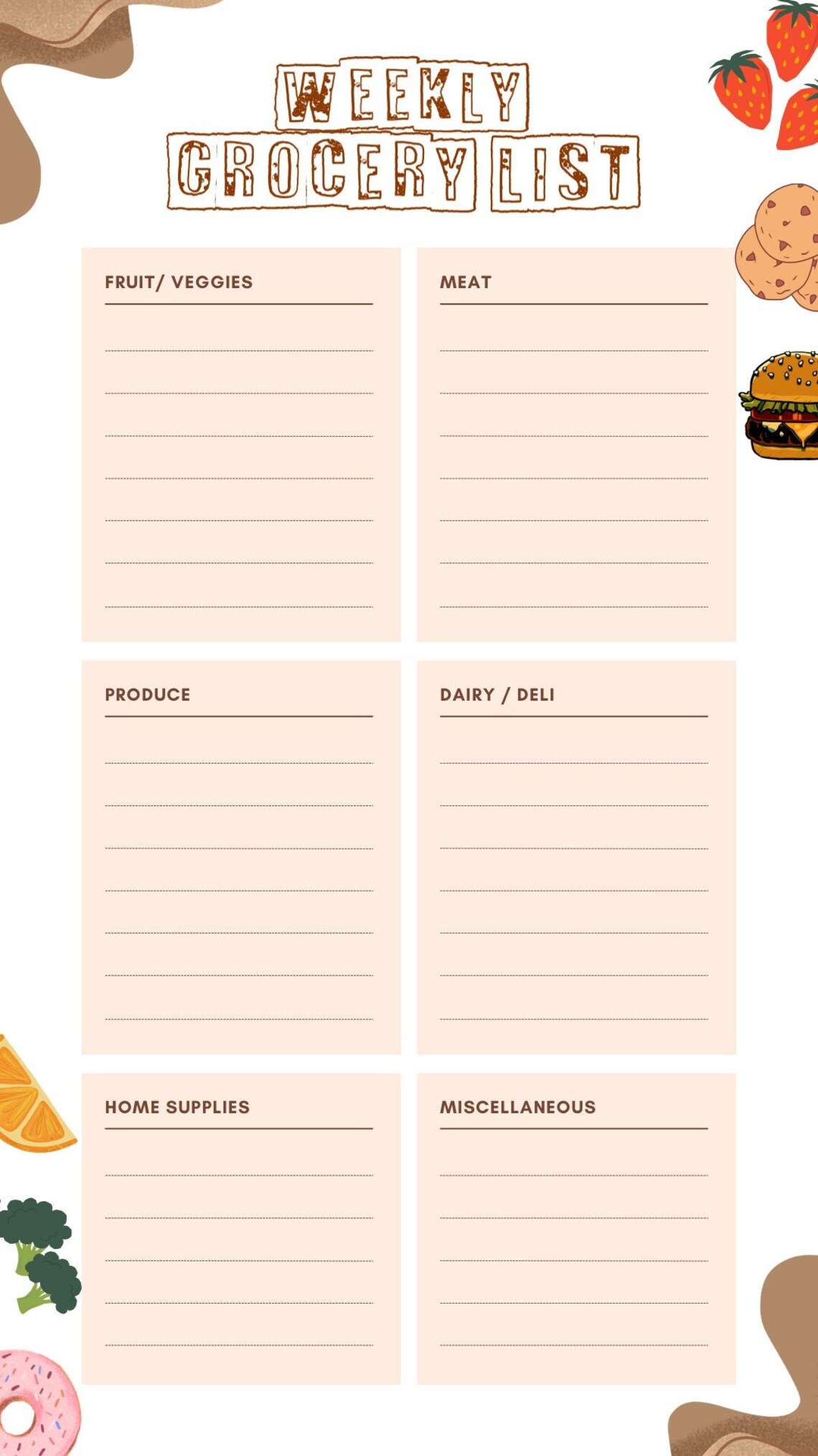 Weekly Grocery List Printable Template , Food Shopping List , Instant ...