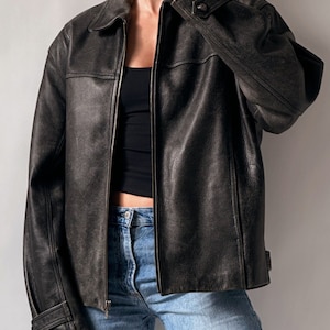 90s Womens Vintage Oversized Jacket, Ladies Leather Jacket, Ladies Biker Jacket, Ladies ...
