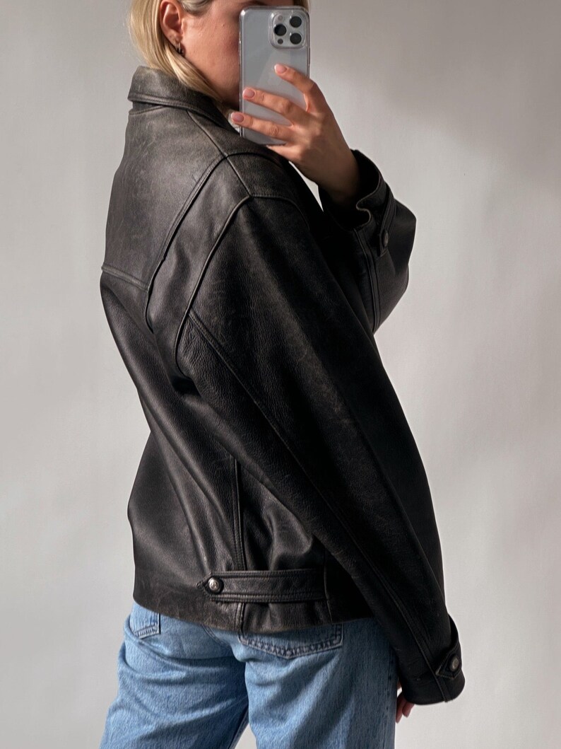 90s Womens Vintage Oversized Jacket, Ladies Leather Jacket, Ladies Biker Jacket, Ladies ...