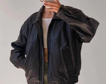 90s Womens Vintage Oversized Jacket, Ladies Biker Jacket, Ladies Leather Jacket, , Ladies ...
