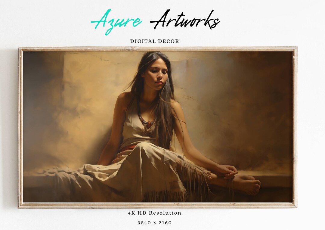 Native American Woman on Bench Wall Art, Oil Painting, Home Décor ...