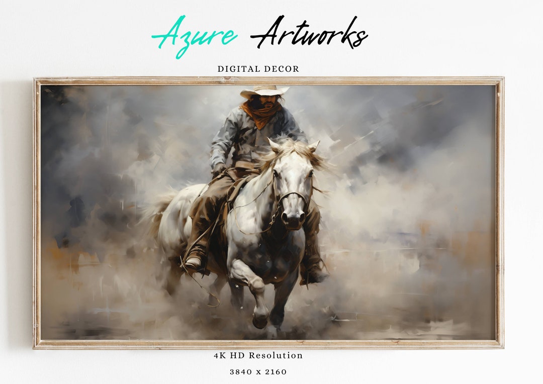 Abstract Cowboy Riding White Horse Wall Art, Home Décor, Printable ...